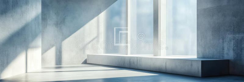 Sunlight Creates Patterns through Windows, Concrete Walls and Floors ...