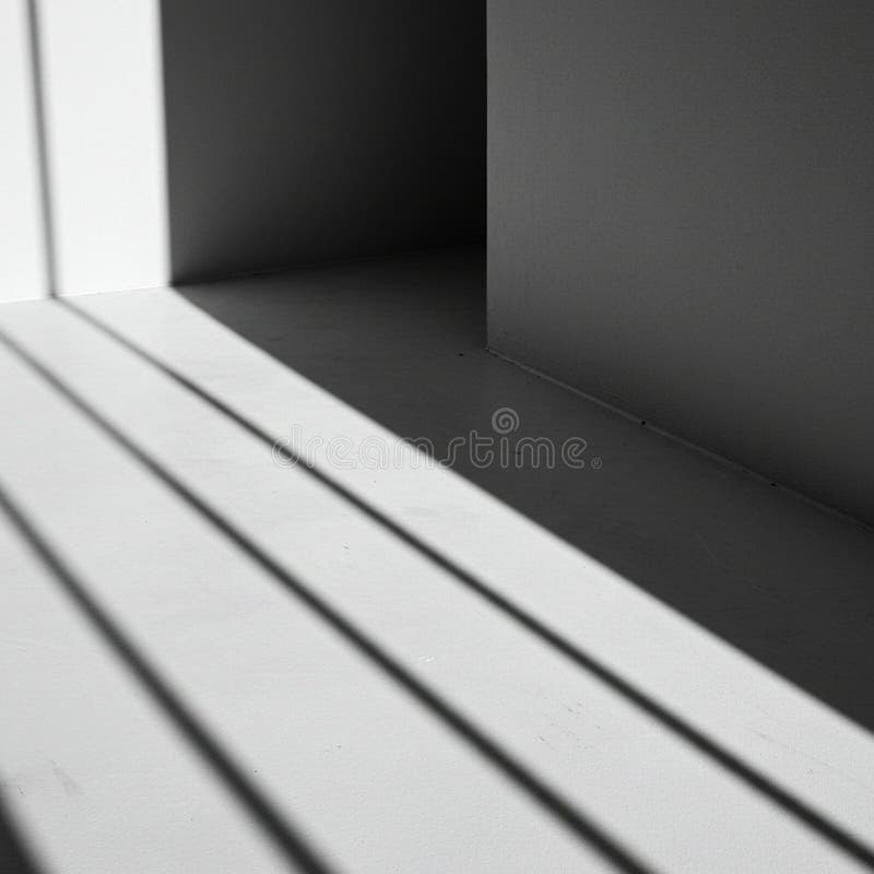 Sunlight Creates Stark, Parallel Shadows on a White Interior Wall and ...