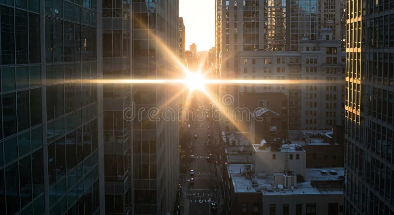 Sunlight Creates a Striking Starburst Effect between Tall Buildings in ...