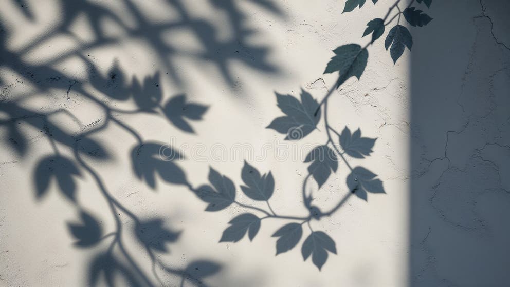 Sunlight Creating Beautiful Leaf Shadows on White Wall Stock ...