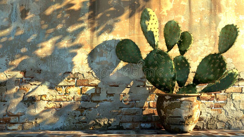 A Vibrant Cactus Casts Intriguing Shadows Against a Textured, Weathered ...