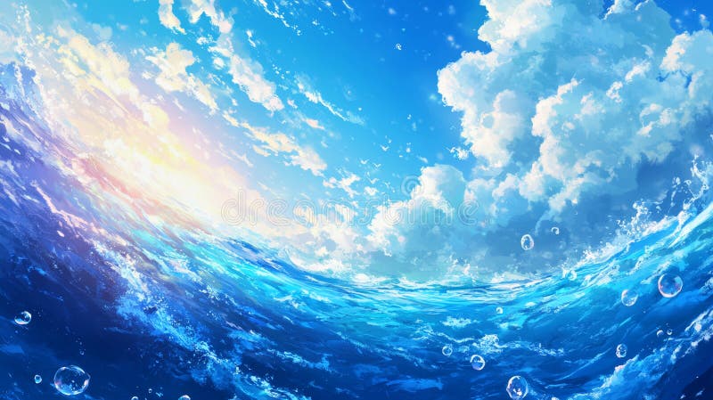 Sunlight Dances on Deep Blue Waves in a Serene Ocean View with Soft ...