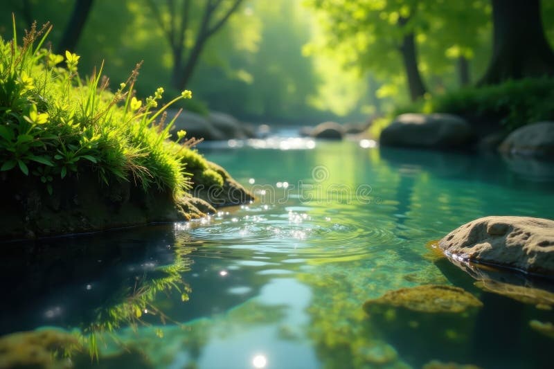 Sunlight Dappled on the Cool, Clear Spring Water , Environment ...