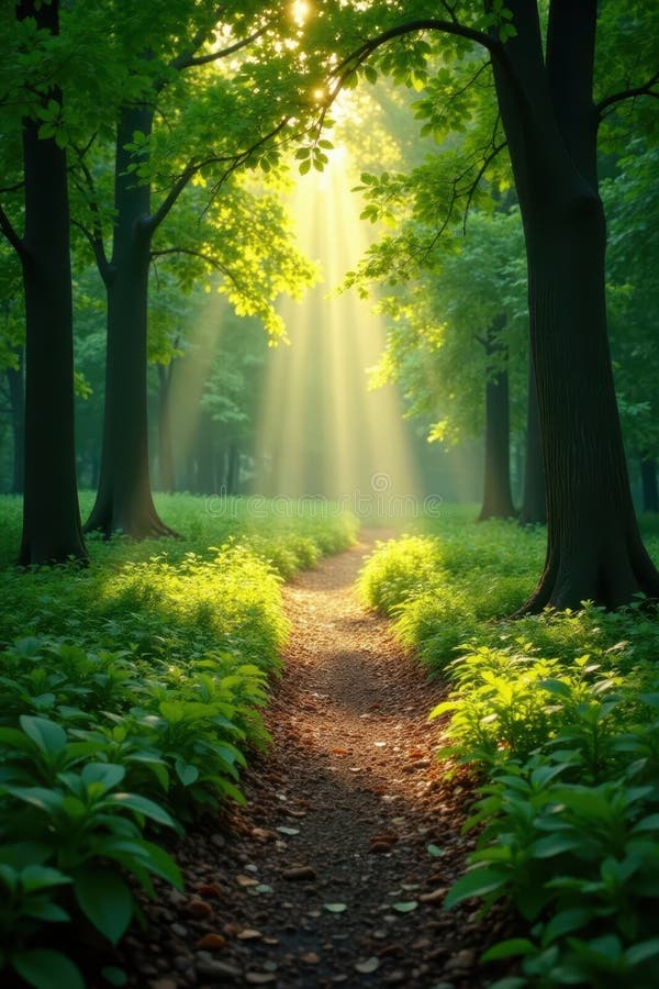 Sunlight Dappled Forest Path, Dew Kissed Leaves, Path, Oak, Pattern ...