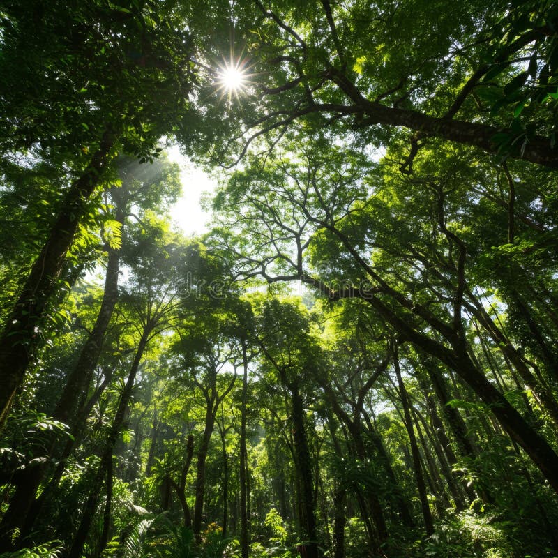 Sunlight Dappled through Lush Green Forest Canopy Stock Illustration ...