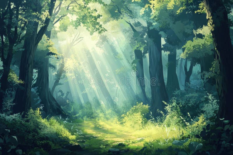Sunlight Dappled Path in the Enchanting Forest Stock Photo - Image of ...