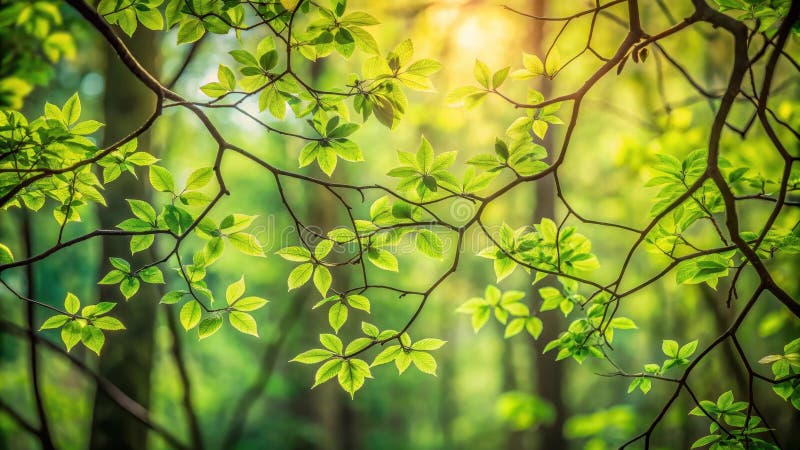 Sunlight Dappled through Vibrant Spring Foliage Illuminating New Growth ...