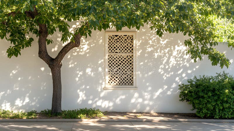 Sunlight Dappled Wall with Ornate Window and Tree Good Resolution Stock ...
