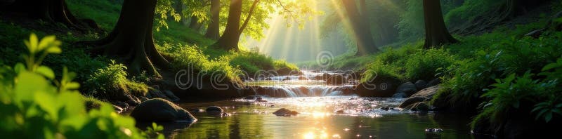 Sunlight Dapples a Stream, Forest Canopy Overhead, Nature, Wilderness ...