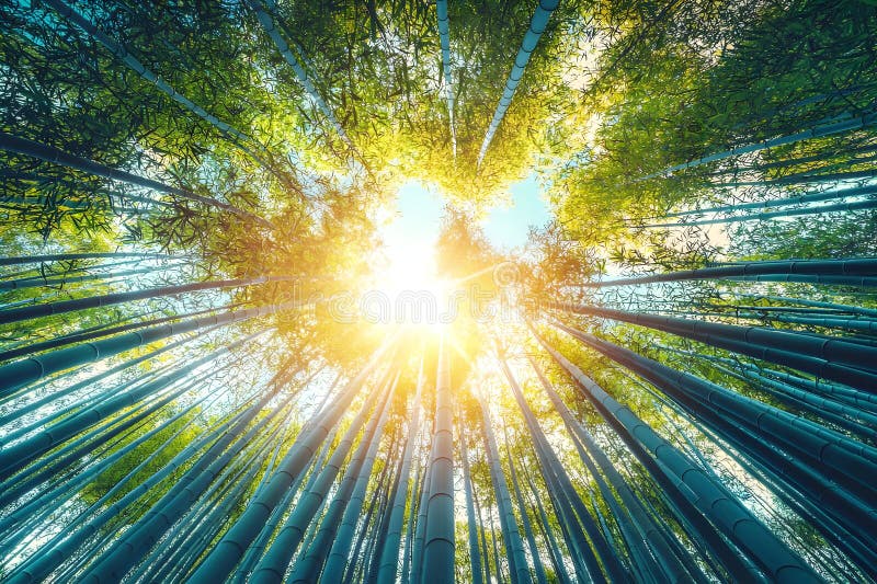 Sunlight Dappling through a Lush Bamboo Forest Stock Illustration ...