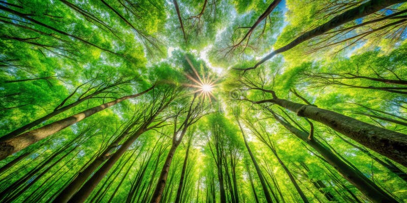 Sunlight Dappling through a Lush Canopy of Trees in a Vibrant Forest ...