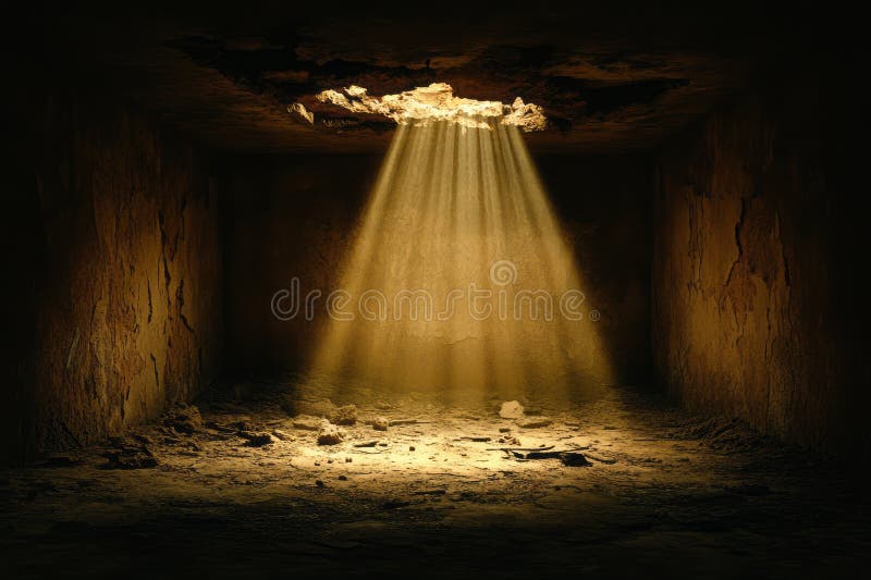 Sunlight in a Dark Cave Chamber. Stock Photo - Image of mystery ...