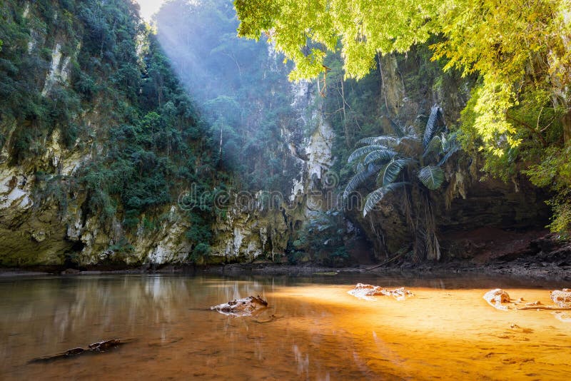 Sunlight Falling into the Princess Lagoon Surrounded by the Big Cliffs ...