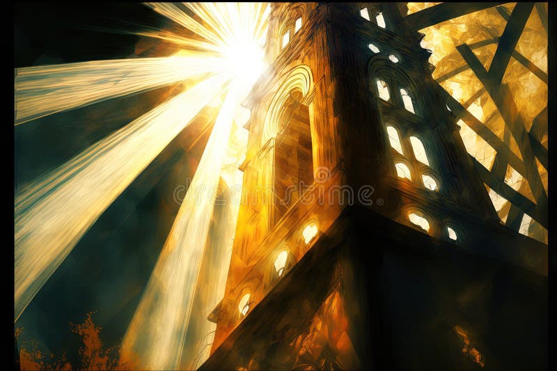 Sunlight Filled Tower in an Abstract View Stock Illustration ...