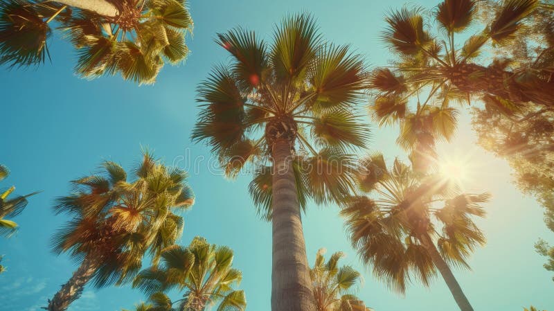 Sunlight Filtering through a Cluster of Palm Trees Stock Photo - Image ...