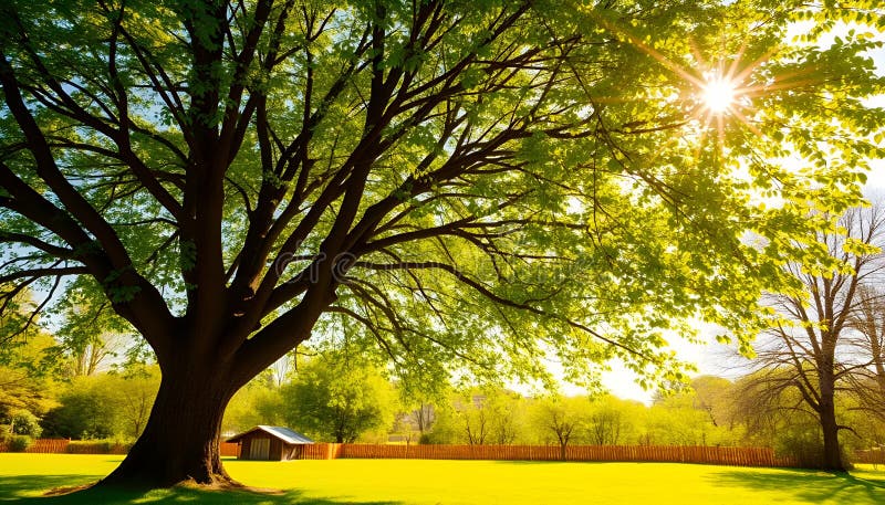 Sunlight Filtering through Large Tree with Sprawling Branches in a ...