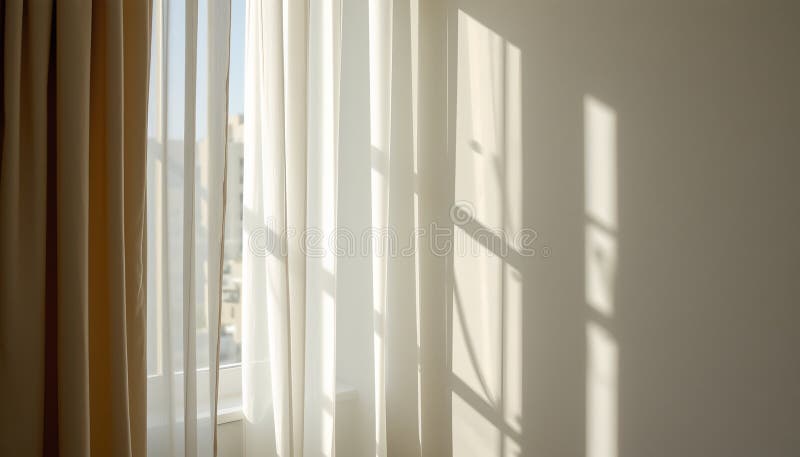 Sunlight Filtering through Sheer Curtains, Casting Faint Shadow ...