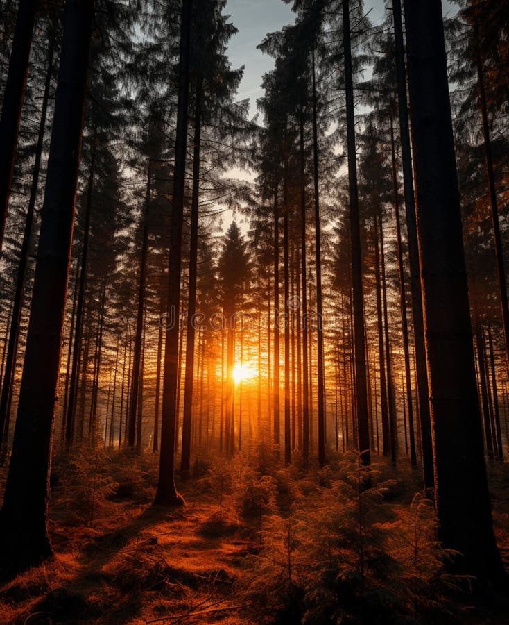 Golden Sunrise Illuminates Dense Forest Trees Stock Photos - Free ...