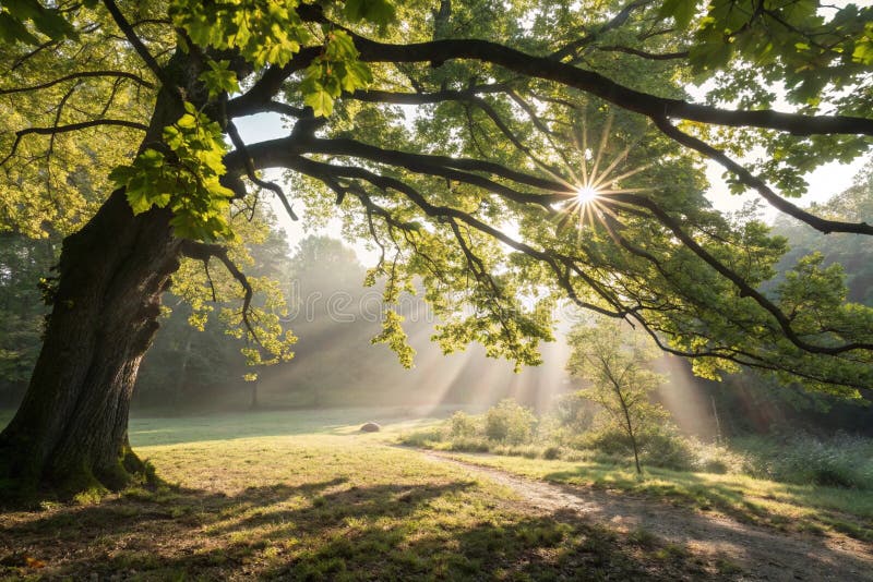 SUN RAYS through TREE BRANCHES. a Background of Sun Rays Coming through ...