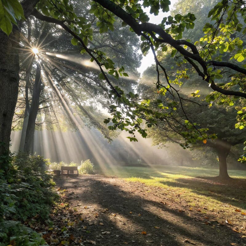 SUN RAYS through TREE BRANCHES. a Background of Sun Rays Coming through ...