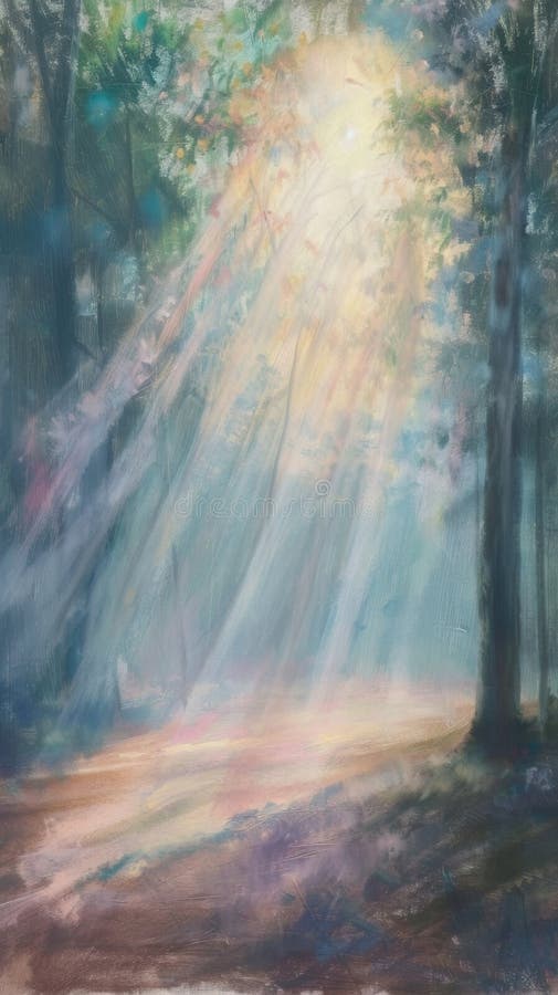 Sunlight Filtering through Trees in a Misty Forest Stock Photo - Image ...