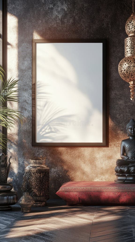 Sunlight Filters into a Calm Room Featuring an Empty Frame and a Seated ...