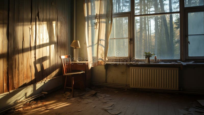 Sunlight Filters through, Casting Window Frame Shadow on Aged Weathered ...