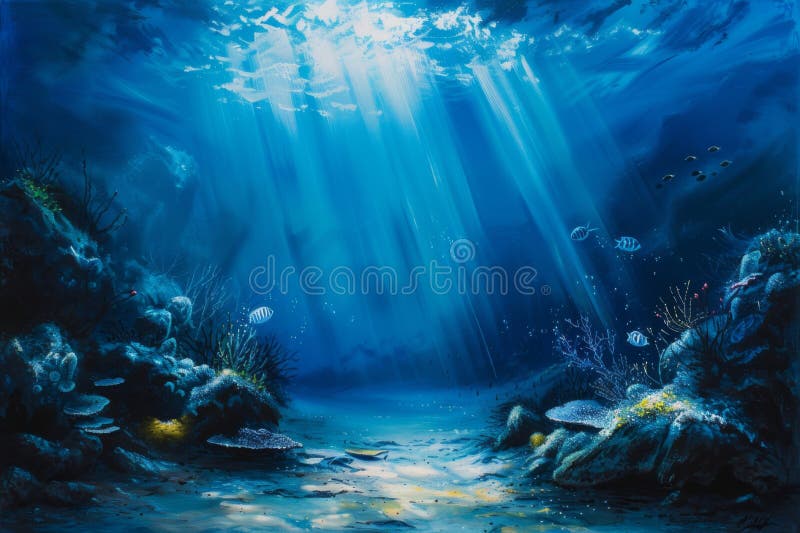 Sunlight Filters through the Ocean Surface, Highlighting the Dynamic ...