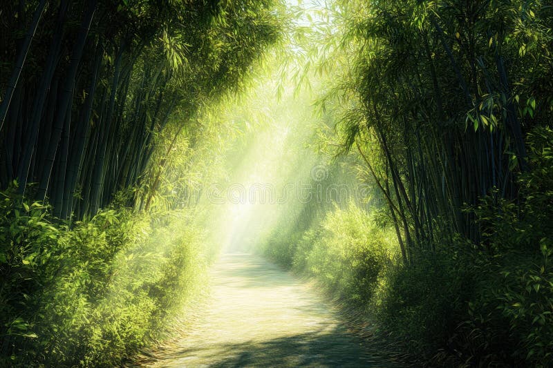 Bamboo Forest Pathway Illuminated by Sunlight Creates a Serene Escape ...