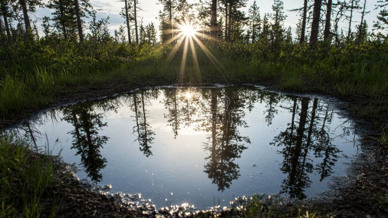 Sunlight Filters through the Trees, Casting a Warm Glow on the Still ...