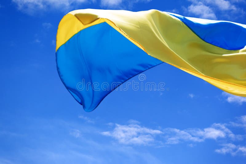 Sunlight Flag of Ukraine Waving in Wind on Blue Sky Stock Image - Image ...