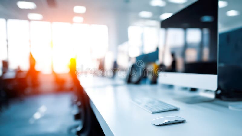 Sunlight Floods a Contemporary Office Environment Filled with Computers ...