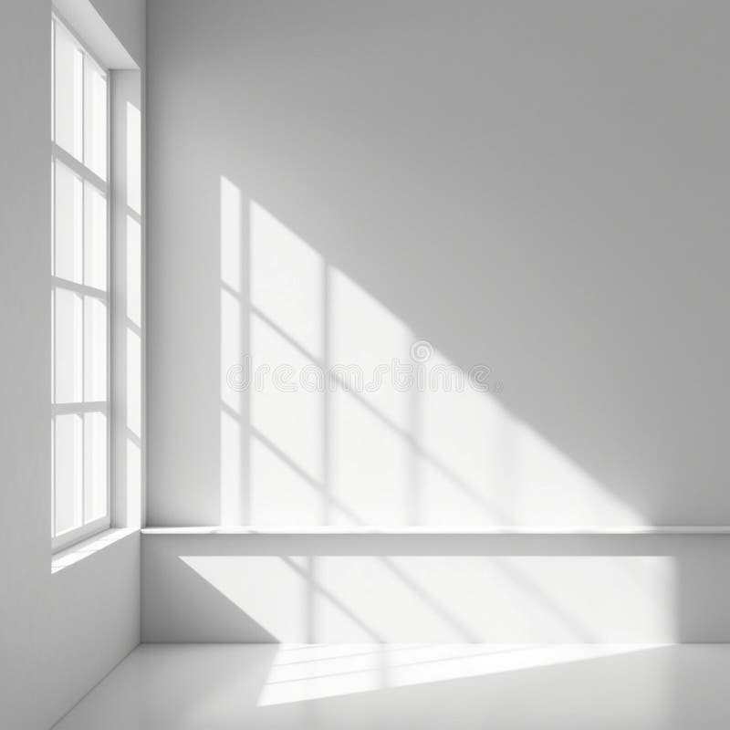 Sunlight Floods through Window into White Empty Room, 3D Rendering ...