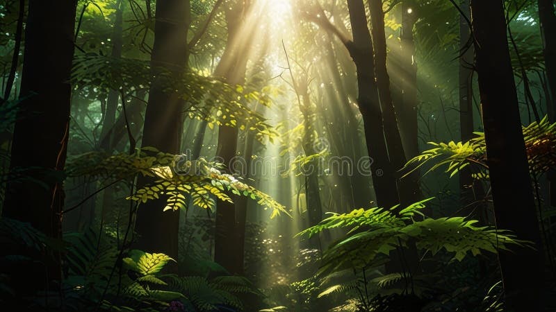 Sunlight through Forest Canopy Stock Illustration - Illustration of ...