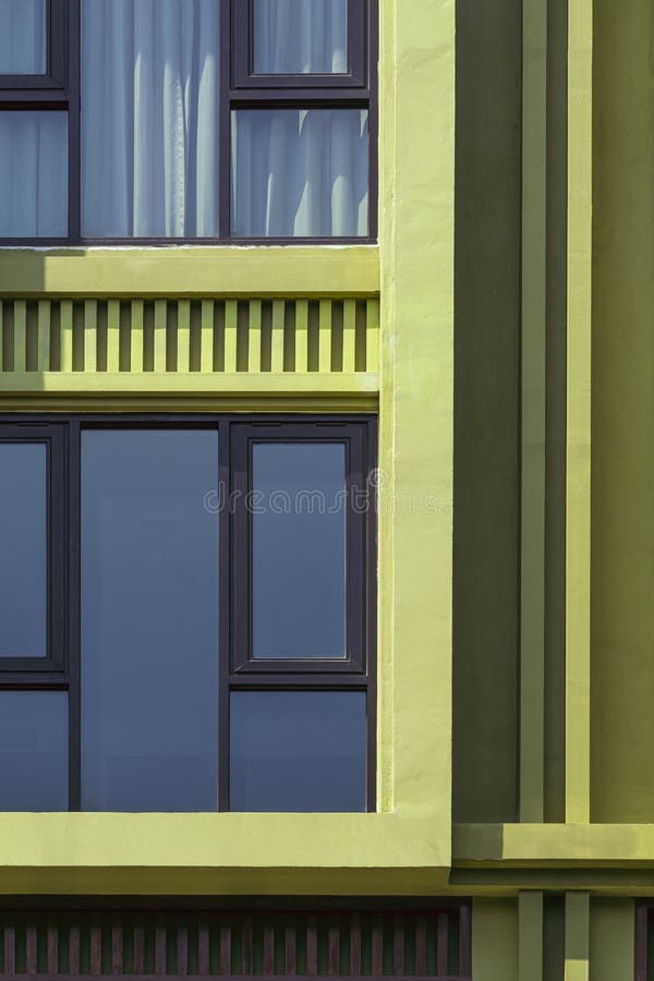Sunlight on Glass Windows Surface of Green Modern Building Stock Photo ...