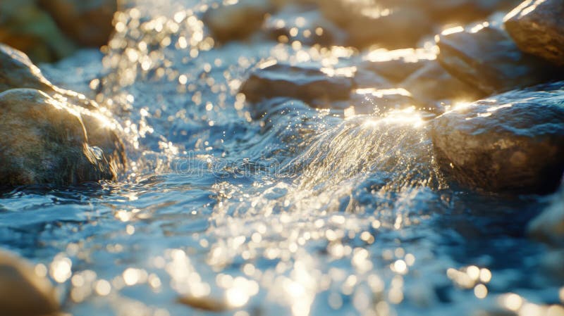 Sunlight Glistens on a Flowing Stream Stock Illustration - Illustration ...