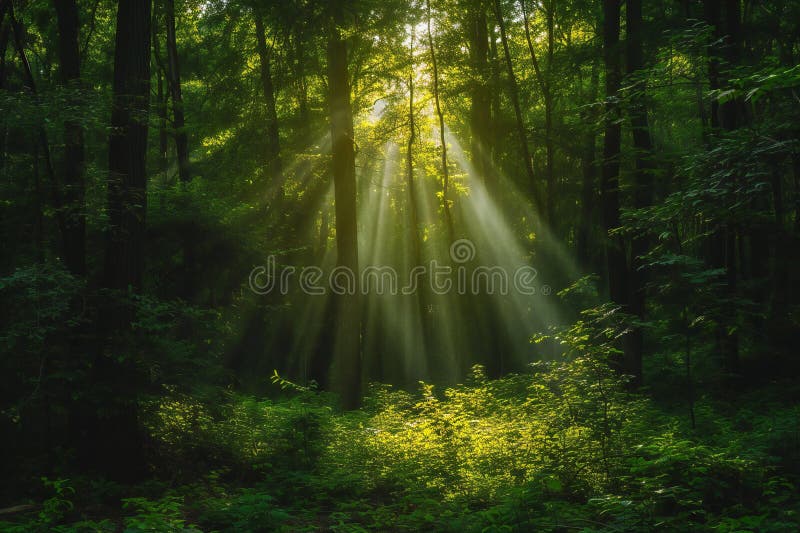 Sunlight in the Green Forest, Nature Composition, Sun Rays in the ...