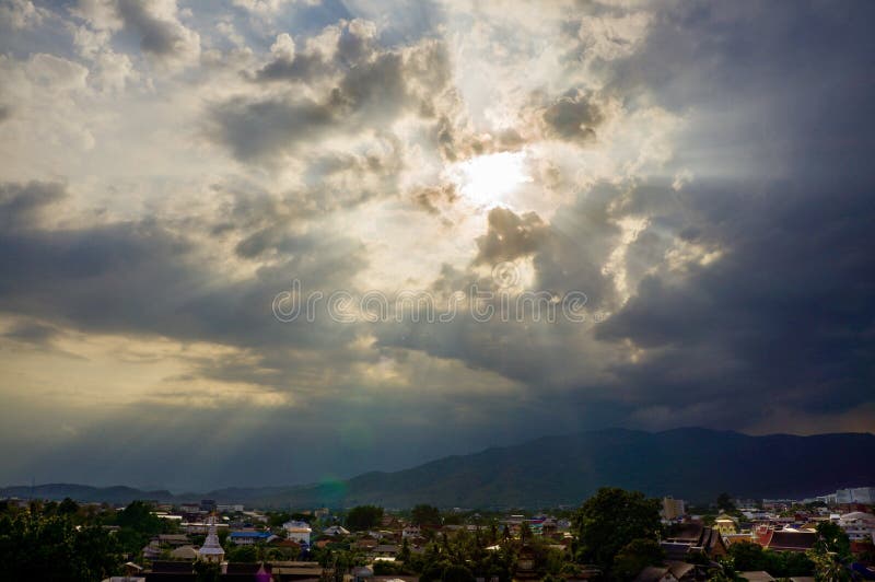 Sunlight through Heavy Clouds Stock Image - Image of view, nature ...