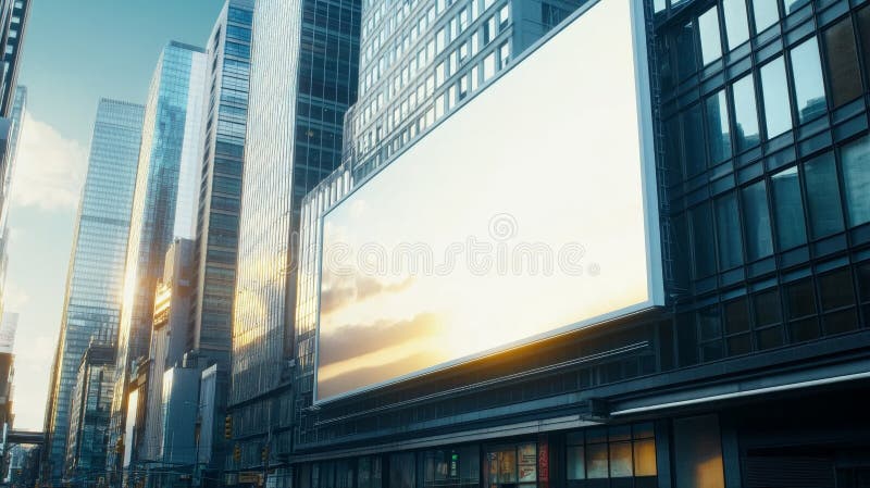 Sunlight Highlights a Mock-up Billboard on a Skyscraper Amidst Moving ...