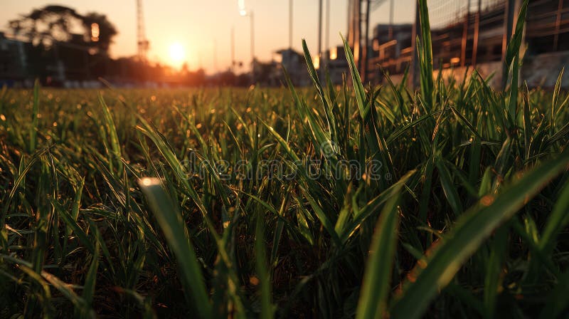 Sunlight Hitting Fresh Grass on Baseball Field at Sunset with Beautiful ...