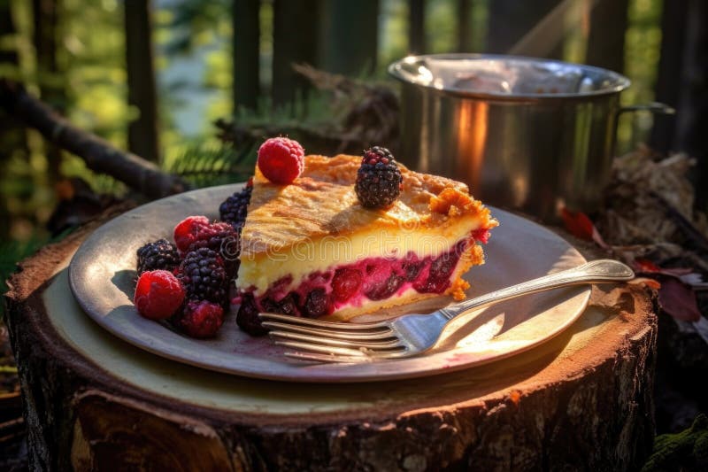 Sunlight Hitting a Slice of Forest Berry Pie on a Plate Stock ...