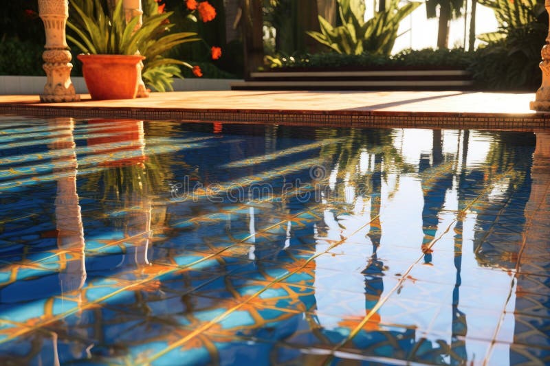 Sunlight Hitting Well-maintained Pool Tiles Stock Image - Image of ...