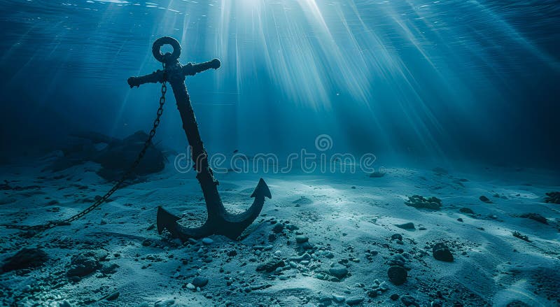 Sunlight Illuminates an Anchor on the Ocean Floor of the Deep Sea Stock ...