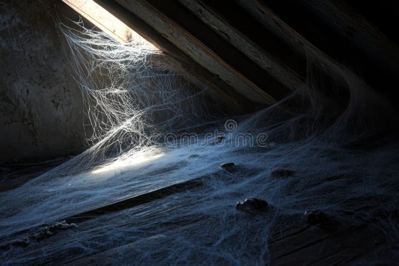 Sunlight Illuminates Cobwebs in a Dusty Attic Stock Illustration ...
