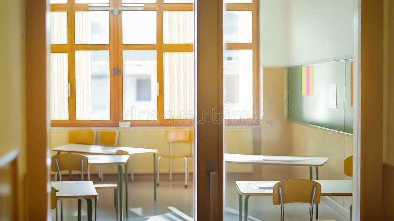 Bright Sunlight Streaming through Classroom Window, Casting Soft ...