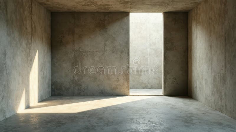 Sunlight Illuminates an Empty Concrete Room with a Subtle Opening ...