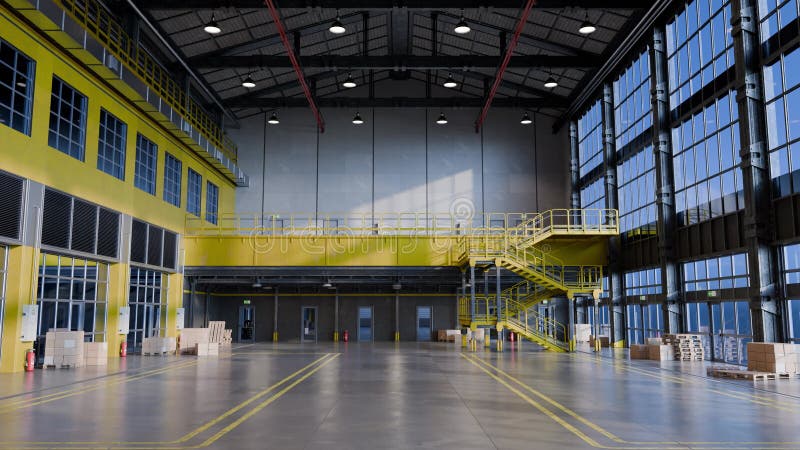 Empty Warehouse Interior with Sunlight Shining through Windows Stock ...