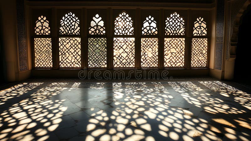 Sunlight Illuminates Intricate Lattice Window Patterns, Casting ...