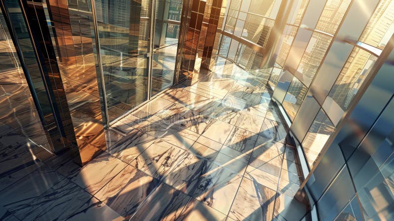 Sunlight Illuminates Modern Skyscraper Atrium, Casting Dynamic Shadows ...