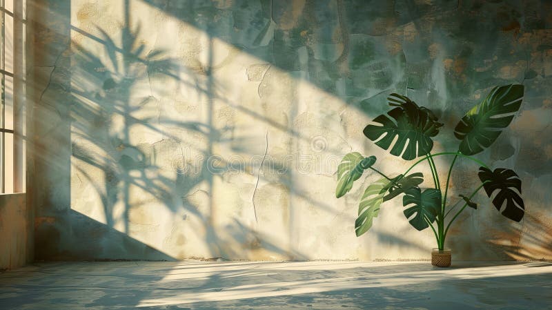 Sunlight Illuminates Old Canvas Wall, Creating Shadows of Window Frame ...